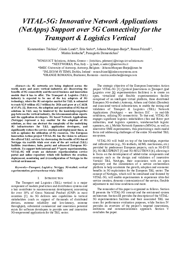 (PDF) VITAL-5G: Innovative Network Applications (NetApps) Support over ...
