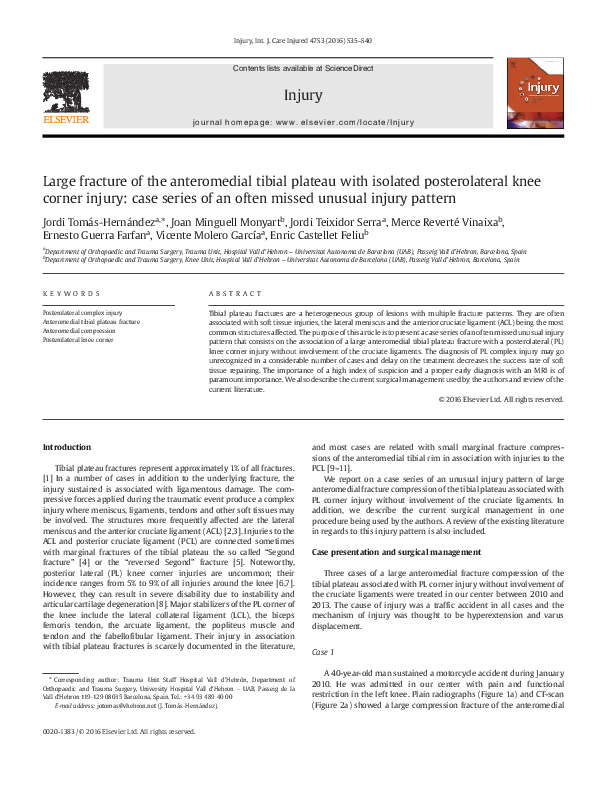(PDF) Large fracture of the anteromedial tibial plateau with isolated ...