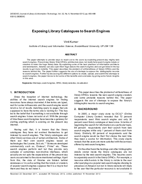 (PDF) Exposing Library Catalogues to Search Engines