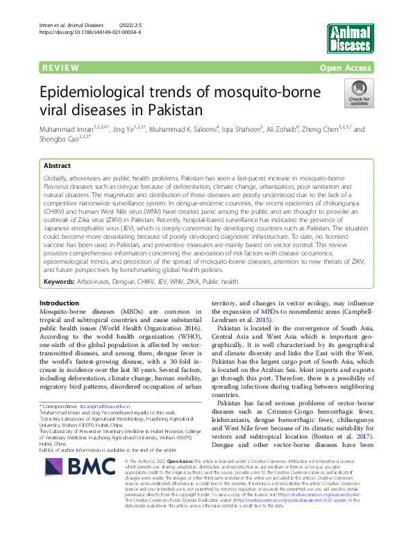 (PDF) Epidemiological trends of mosquito-borne viral diseases in Pakistan