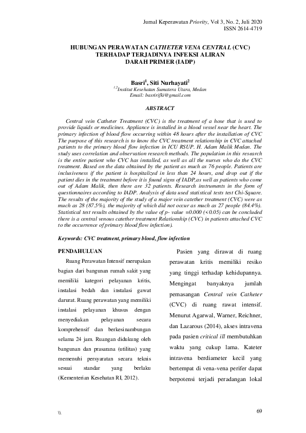 (PDF) Hubungan Perawatan Catheter Vena Central (CVC) Terhadap ...