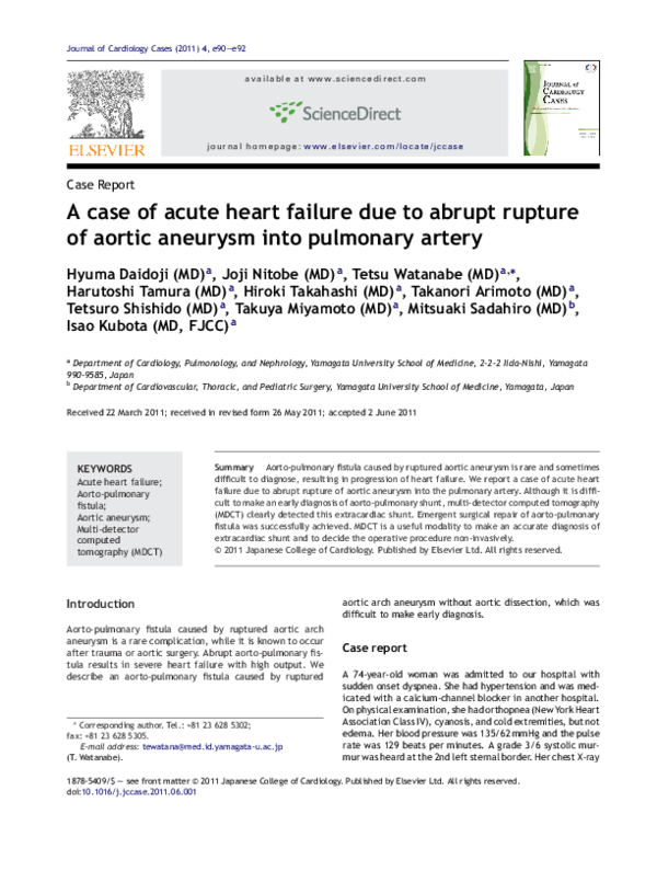 (PDF) A case of acute heart failure due to abrupt rupture of aortic ...