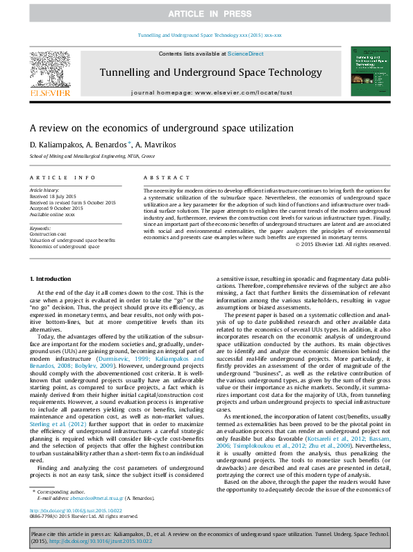 (PDF) A review on the economics of underground space utilization
