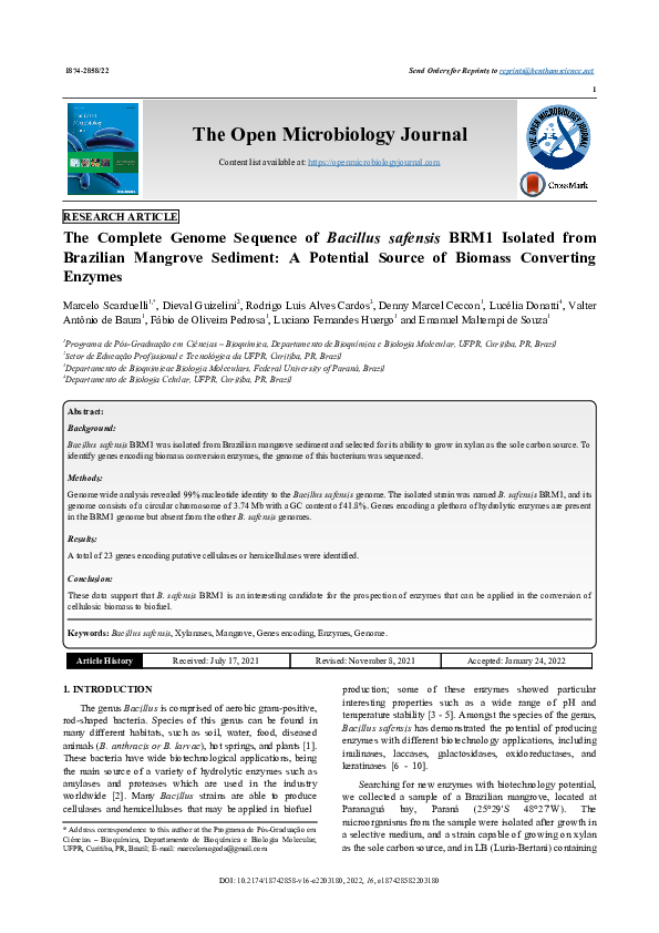 (PDF) The Complete Genome Sequence of Bacillus safensis BRM1 Isolated from Brazilian Mangrove ...