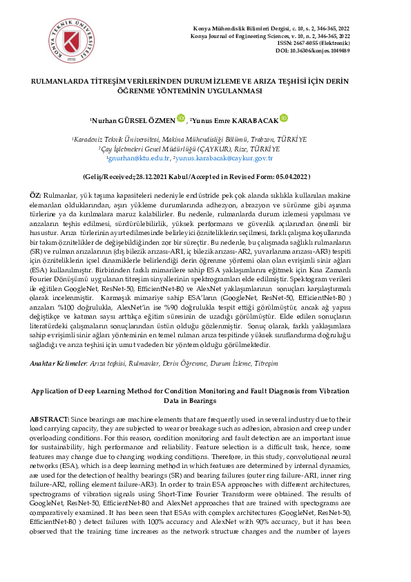 Pdf Application Of Deep Learning Method For Condition Monitoring And