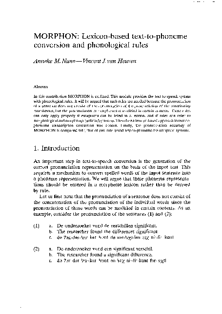 (PDF) MORPHON: Lexicon-based text-to-phoneme conversion and ...