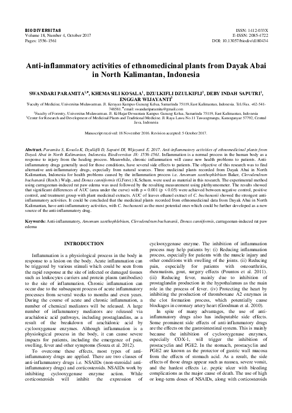(PDF) Anti-inflammatory activities of ethnomedicinal plants from Dayak Abai in North Kalimantan ...