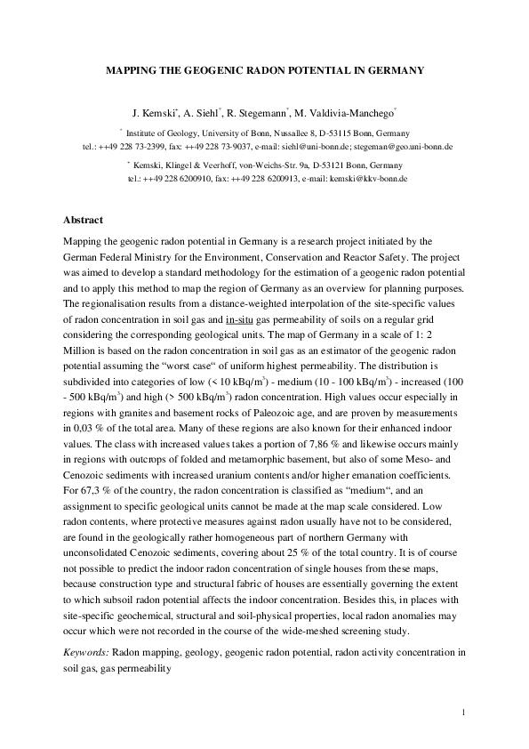 (PDF) Mapping the geogenic radon potential in Germany