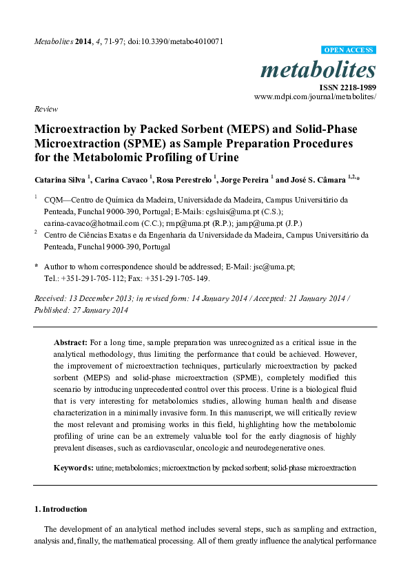 (PDF) Microextraction by Packed Sorbent (MEPS) and Solid-Phase Microextraction (SPME) as Sample ...