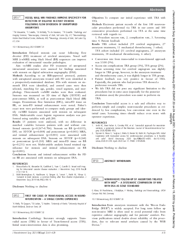 (PDF) EP34 Noninvasive follow-up of aneurysms treated with WEB® – a ...