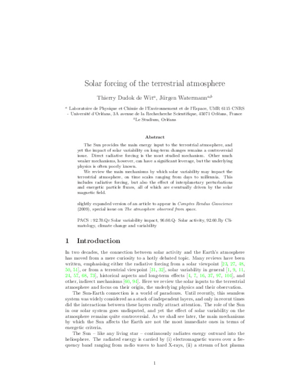 (PDF) Solar forcing of the terrestrial atmosphere | J. Watermann ...