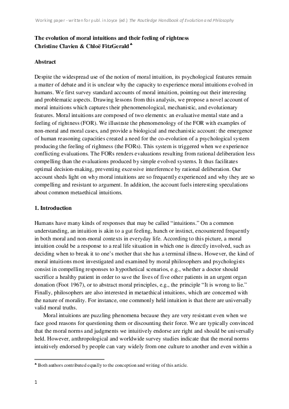 (PDF) The Evolution of Moral Intuitions and Their Feeling of Rightness