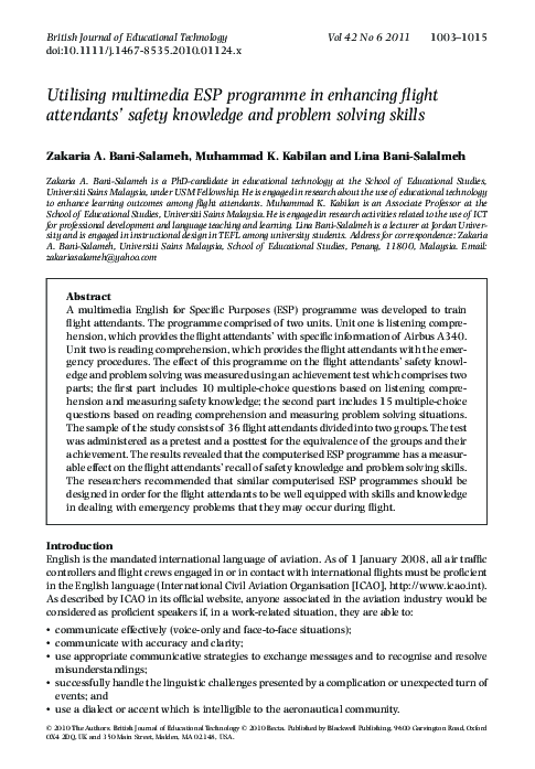 (PDF) Utilising multimedia ESP programme in enhancing flight attendants ...