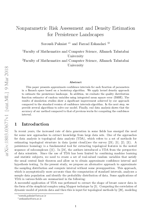 (PDF) Nonparametric Risk Assessment and Density Estimation for Persistence Landscapes