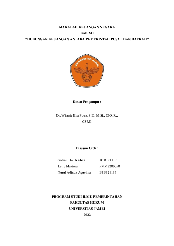 (PDF) Kelompok 08 BAB 12 Hubungan Keuangan Antara Pemerintah Pusat Dan Daerah | Kelas A_Kelompok ...