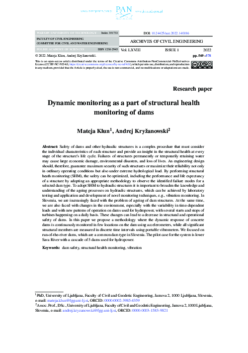 (PDF) Dynamic monitoring as a part of structural health monitoring of dams