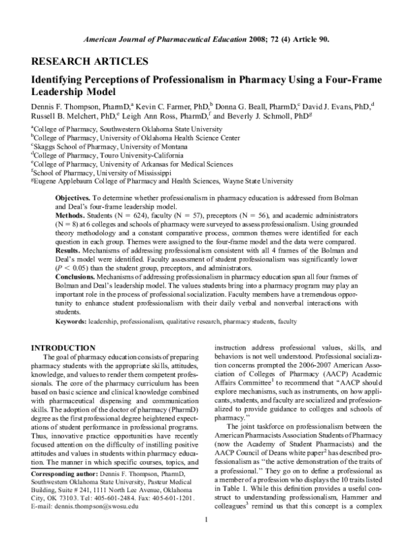 (PDF) Identifying Perceptions of Professionalism in Pharmacy Using a ...