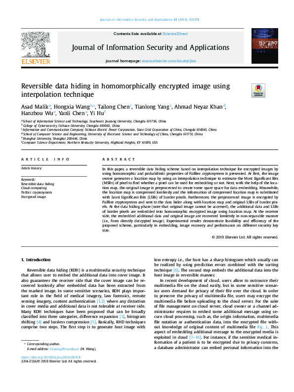 (PDF) Reversible data hiding in homomorphically encrypted image using interpolation technique