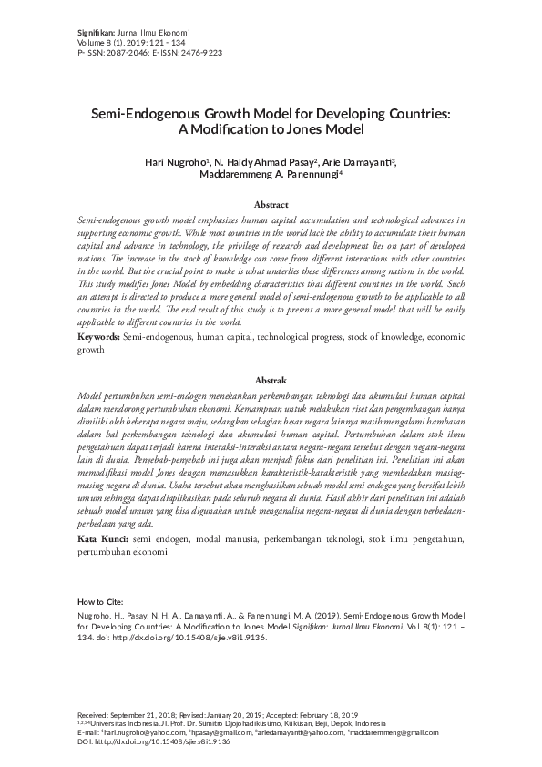 (PDF) Semi-Endogenous Growth Model for Developing Countries: A ...