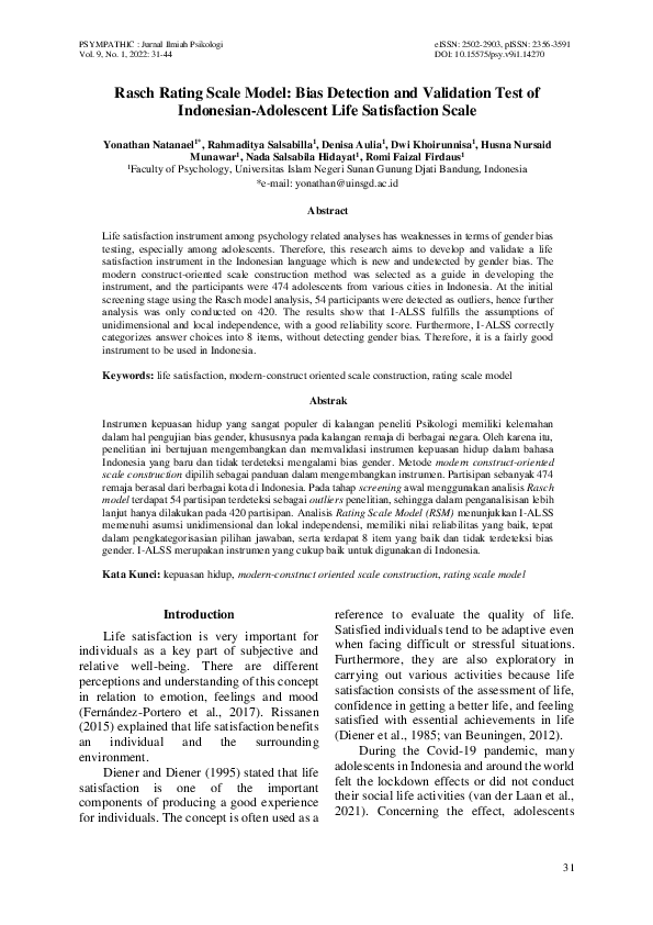 Pdf Rasch Rating Scale Model Bias Detection And Validation Test Of