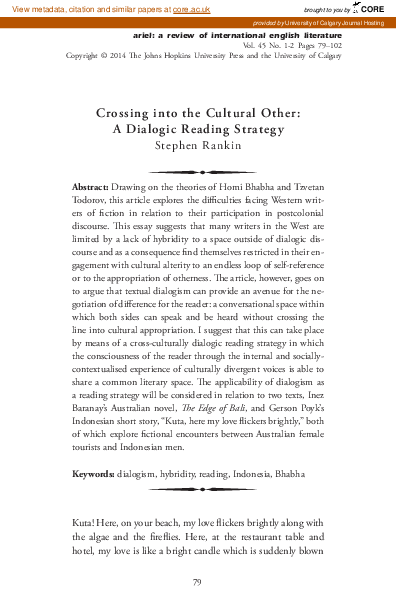 (PDF) Crossing into the Cultural Other: A Dialogic Reading Strategy
