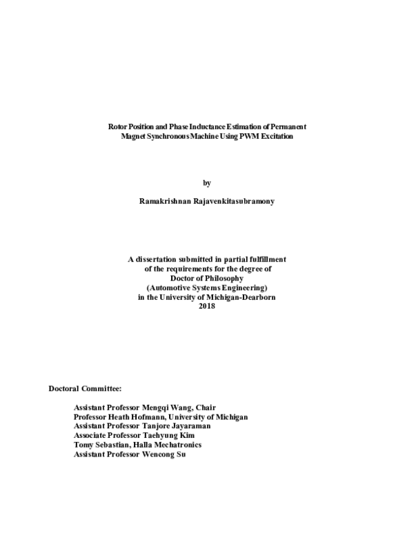 Pdf Rotor Position And Phase Inductance Estimation Of Permanent