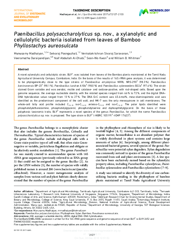 (PDF) Paenibacillus polysaccharolyticus sp. nov., a xylanolytic and ...