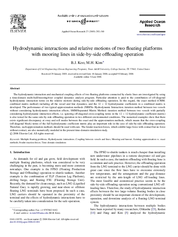 (PDF) Hydrodynamic interactions and relative motions of two floating platforms with mooring ...
