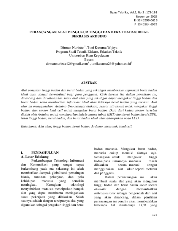 (PDF) Perancangan Alat Pengukur Tinggi Dan Berat Badan Ideal Berbasis ...