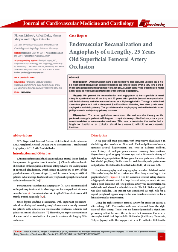 (PDF) Successful Angioplasty for 25-Year Artery Occlusion