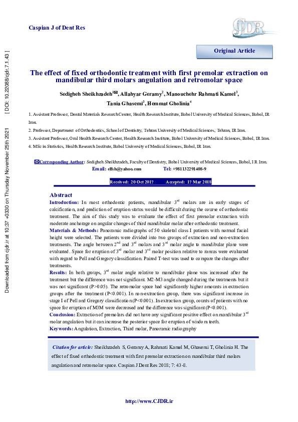Pdf The Effect Of Fixed Orthodontic Treatment With First Premolar Extraction On Mandibular