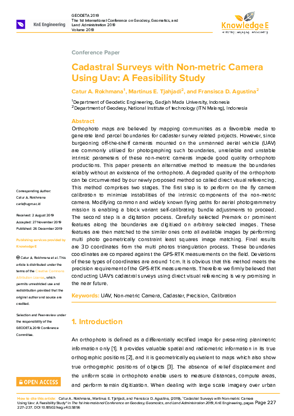 (PDF) Cadastral Surveys with Non-metric Camera Using Uav: A Feasibility Study