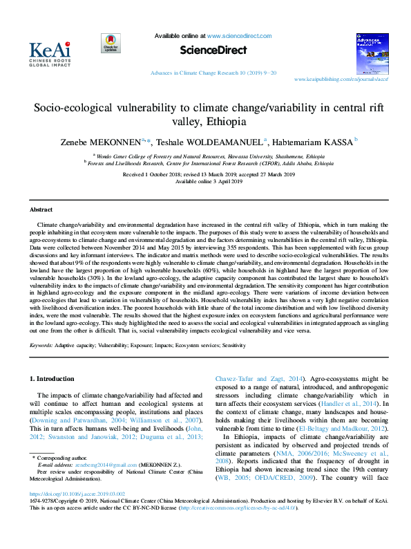 (PDF) Socio-ecological vulnerability to climate change/variability in central rift valley, Ethiopia