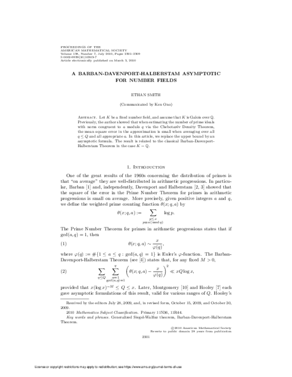 (PDF) A Barban-Davenport-Halberstam asymptotic for number fields