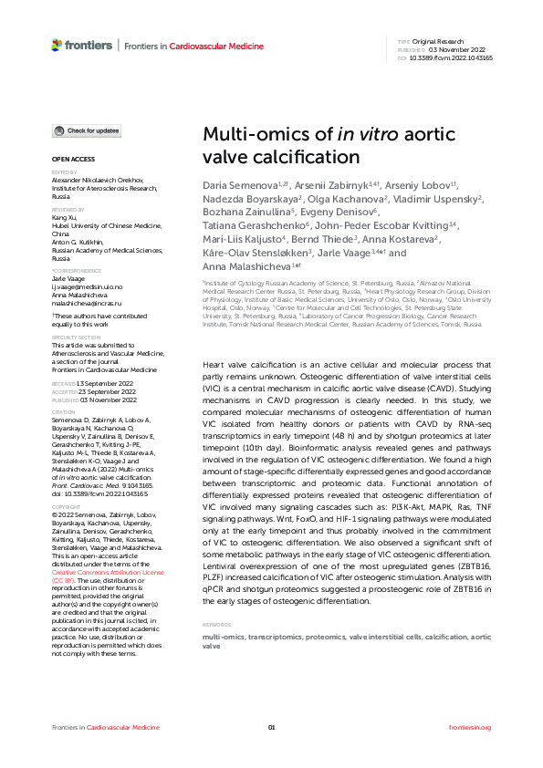 (PDF) Multi-omics of in vitro aortic valve calcification