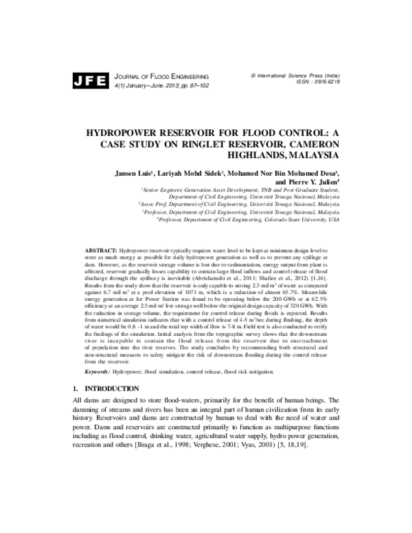 (PDF) Hydropower Reservoir for Flood Control : a Case Study on Ringlet ...