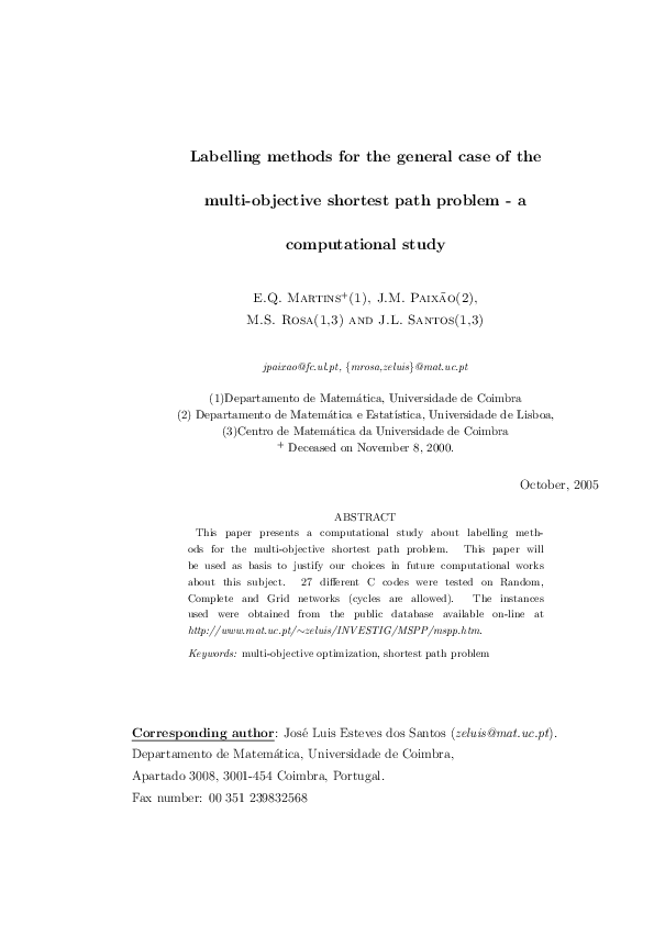 Pdf Labeling Methods For The General Case Of The Multi Objective Shortest Path Problem A