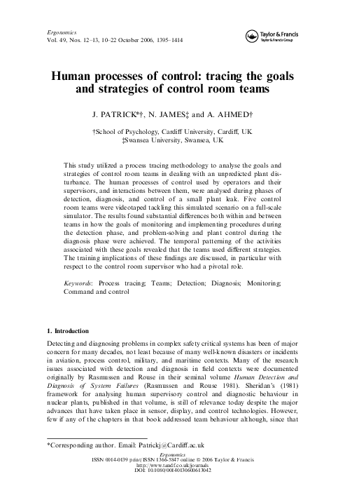 (PDF) Human processes of control: tracing the goals and strategies of ...