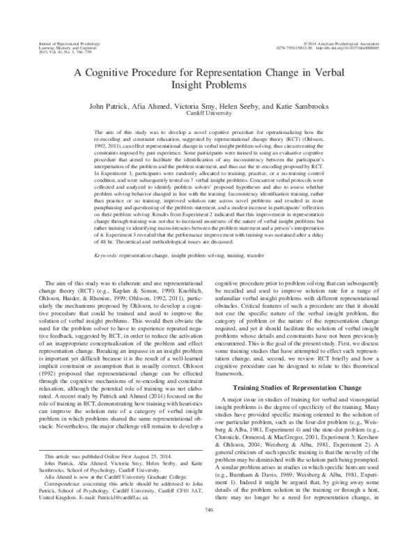(PDF) A cognitive procedure for representation change in verbal insight ...