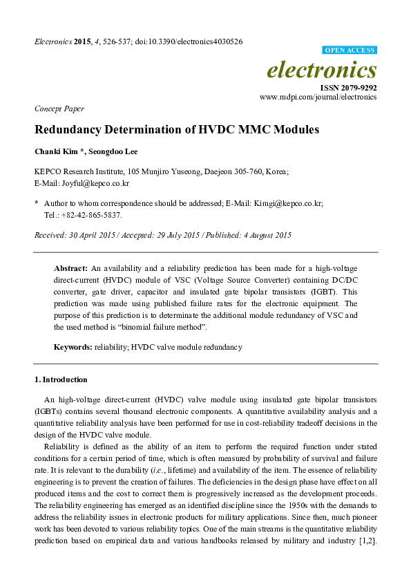 (PDF) Redundancy Determination of HVDC MMC Modules