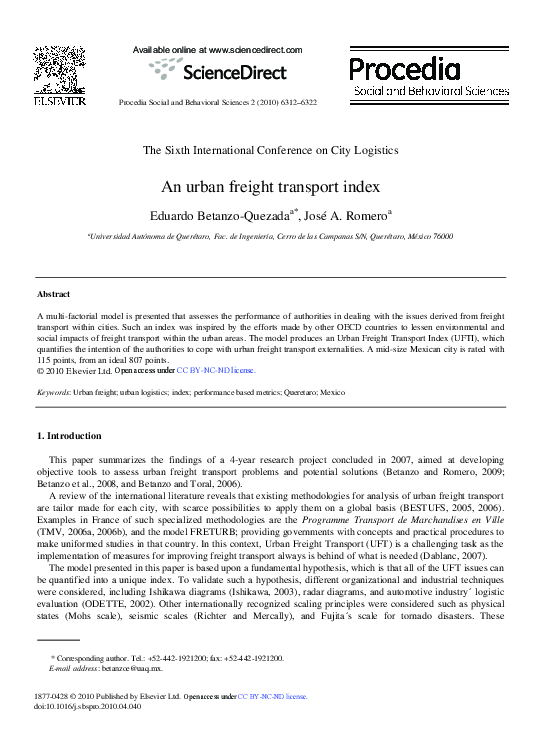 (PDF) An urban freight transport index