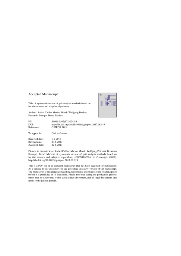 Pdf A Systematic Review Of Gait Analysis Methods Based On Inertial