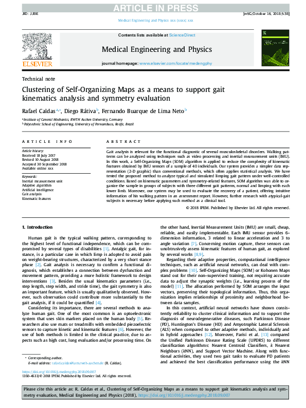 (PDF) Clustering of Self-Organizing Maps as a means to support gait kinematics analysis and ...
