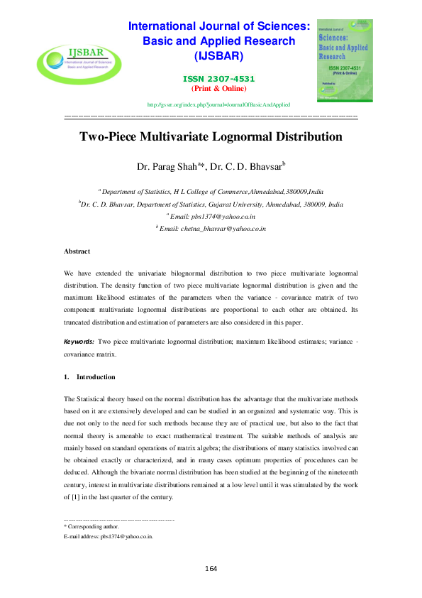 (PDF) Two-Piece Multivariate lognormal distribution