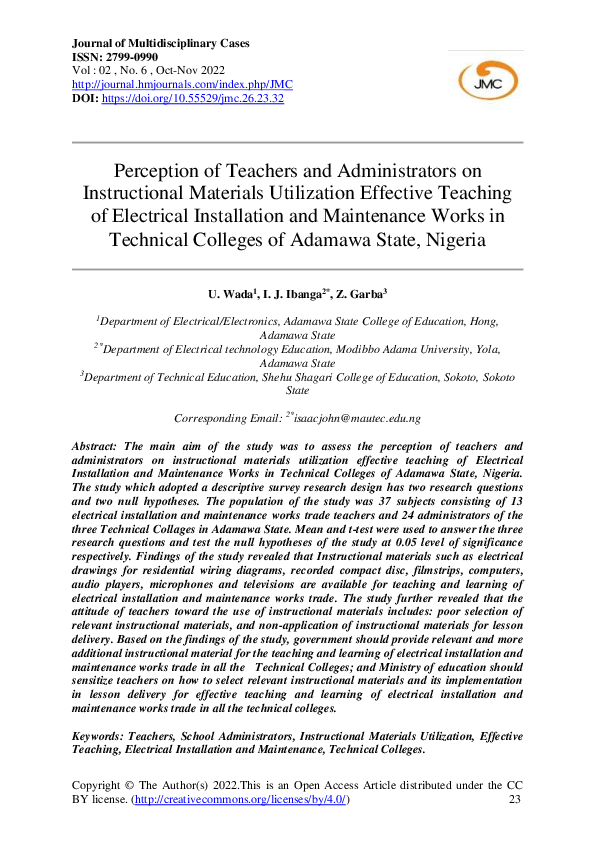 (PDF) Perception of Teachers and Administrators on Instructional Materials Utilization Effective ...