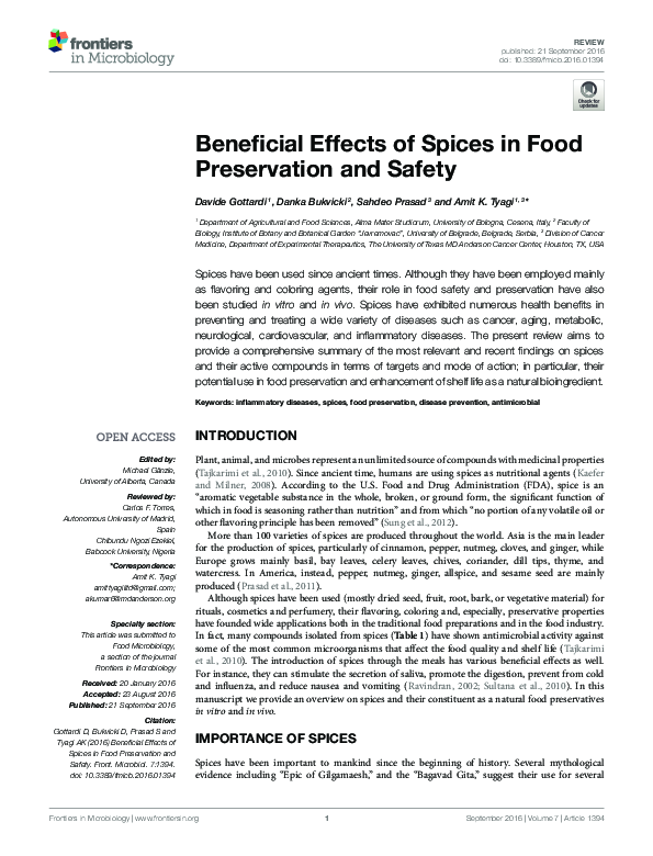 (PDF) Beneficial Effects of Spices in Food Preservation and Safety