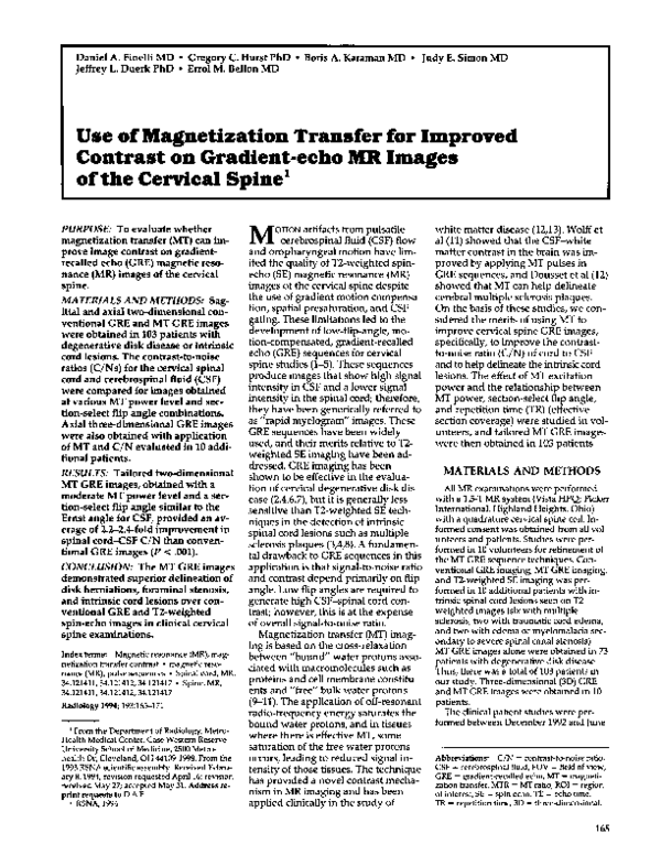 (PDF) Use of magnetization transfer for improved contrast on gradient ...