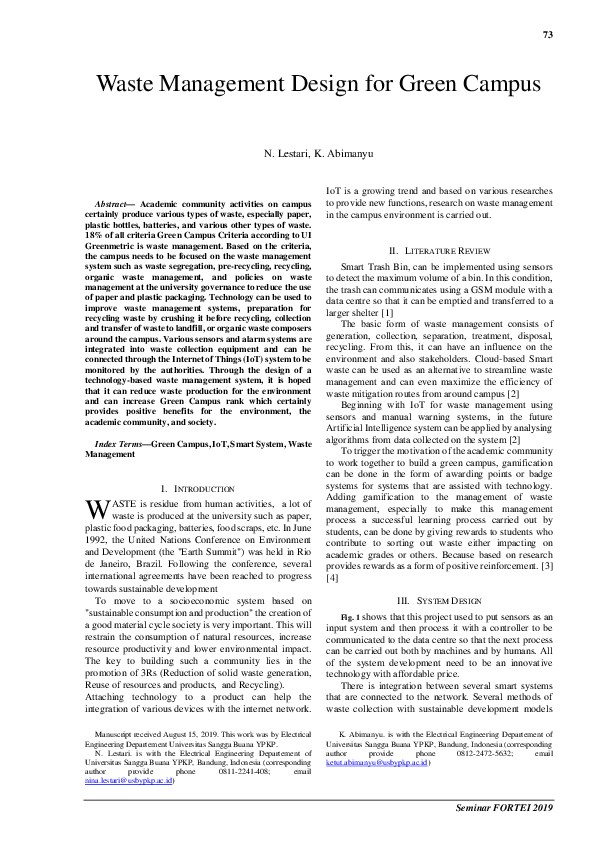 (PDF) Waste Management Design for Green Campus