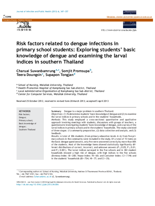 (PDF) Risk factors related to dengue infections in primary school ...