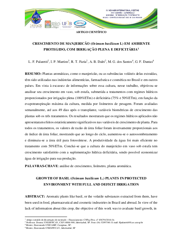 (PDF) Crescimento De Manjericão (Ocimum Basilicum L.) Em Ambiente ...